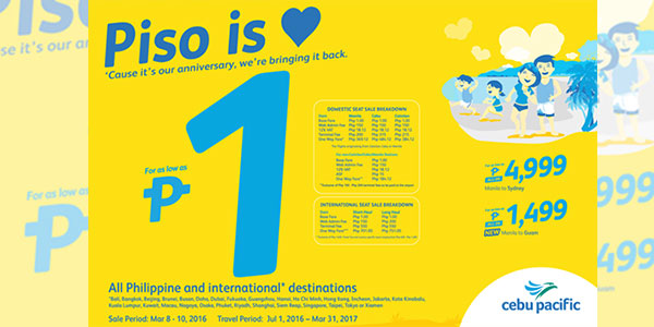 1P Seat Sale Cebu Pacific 20th year Anniversary